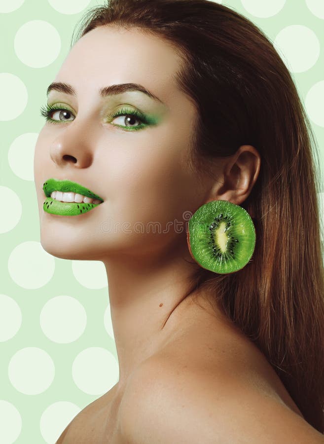 Kiwi fruit girl with smile stock photo. Image of fruit - 160549702