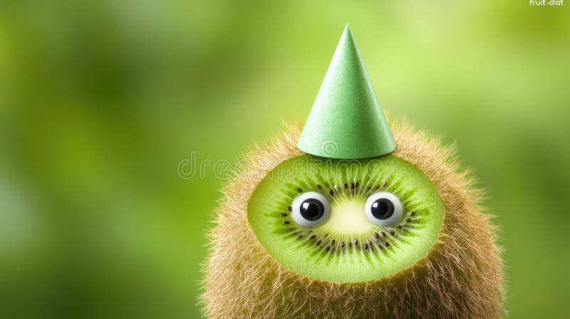 A Kiwi Fruit with a Green Hat on Its Head, AI Stock Image - Image of ...