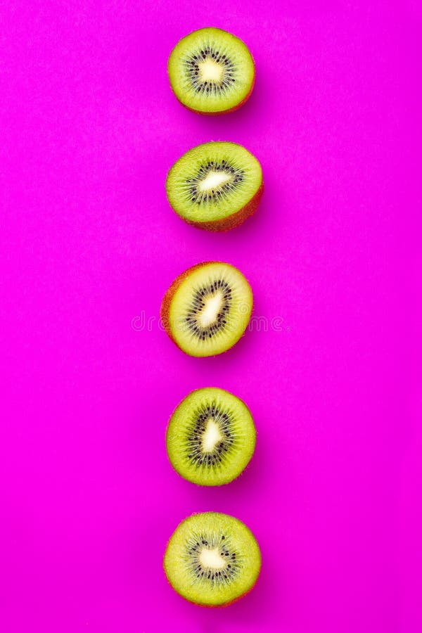 Kiwi Fruit Pattern On Pink Colored Background, Minimal Flat Lay Style ...