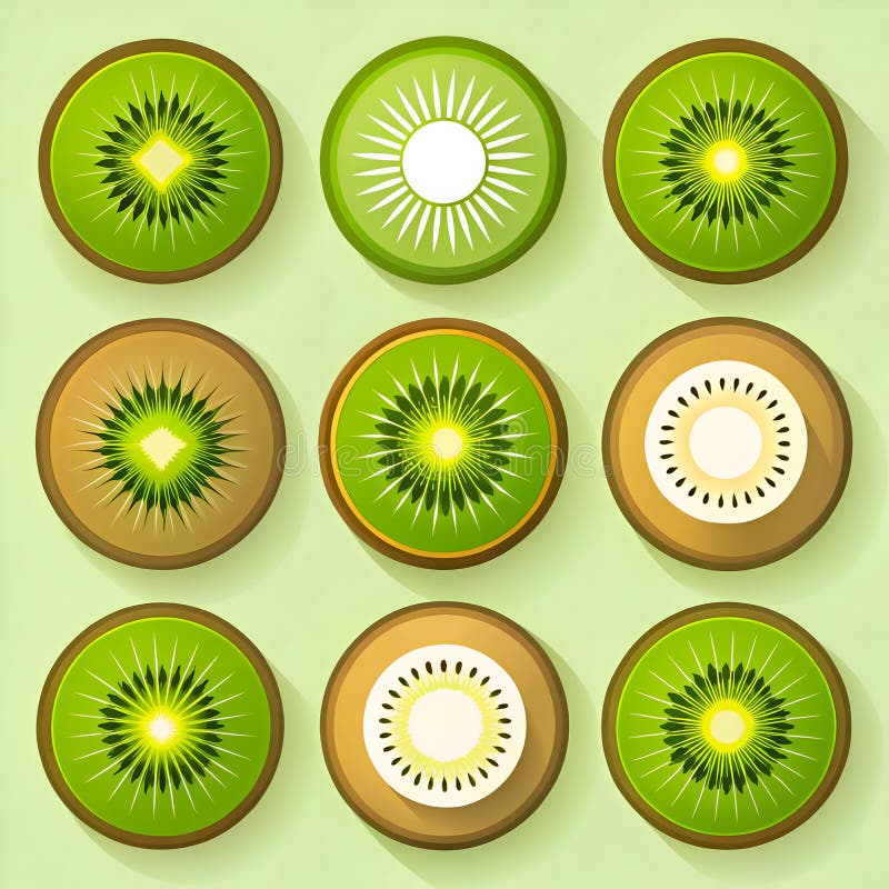 Kiwi Icon Set in Flat Vector Style Stock Illustration - Illustration of vitamin, healthy: 376170926