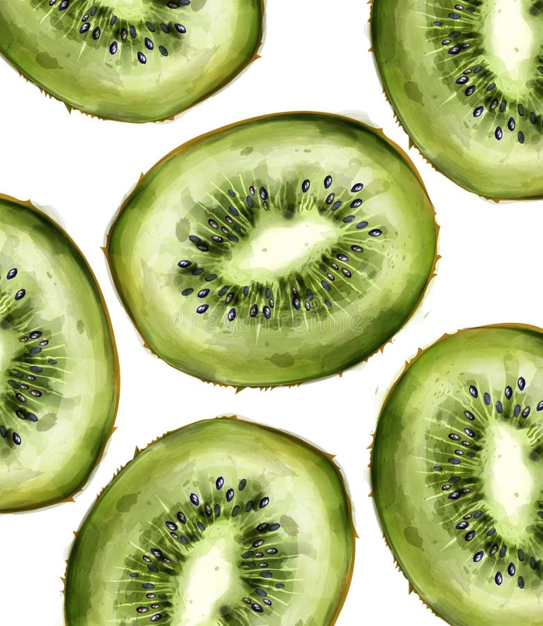 Kiwi Pattern Vector Watercolor. Summer Fresh Texture Backgrounds Stock ...