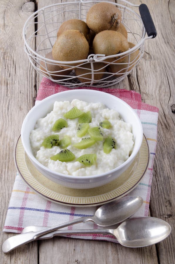 Kiwi and Rice Pudding in a Bowl Stock Photo - Image of organic, fruit ...