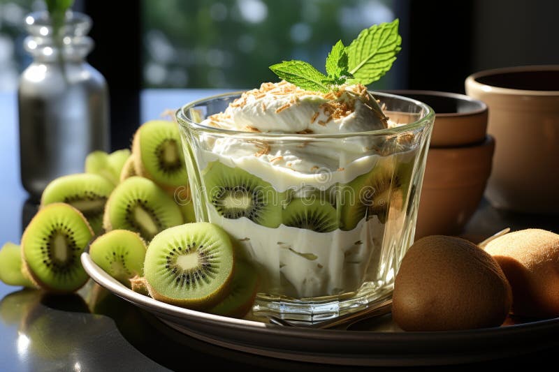 Kiwi Roof Rice Pudding on a Small Bowl on the Marble Stock Illustration ...
