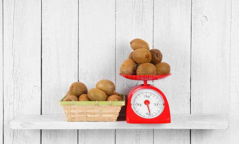 Kiwi on Scales and in a Basket Stock Image - Image of kitchen, shelf ...