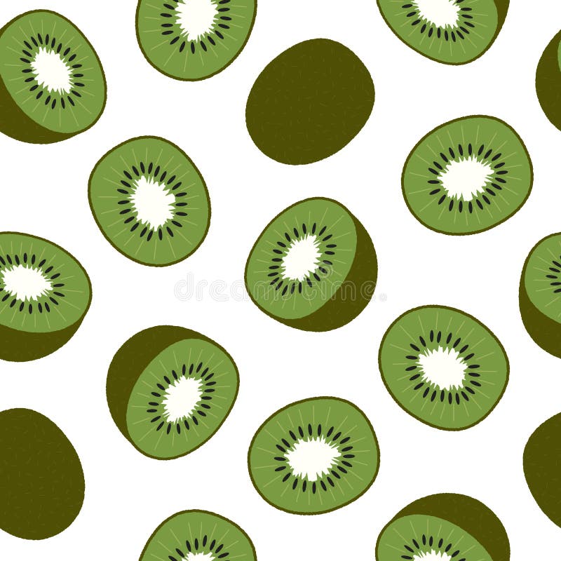 Kiwi, Sliced and Whole Fruit. Seamless Pattern on White. Flat Vector ...