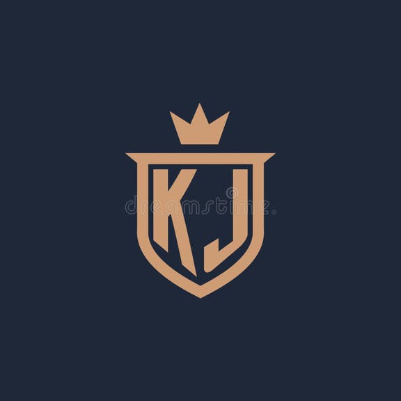 KJ Monogram Initial Logo with Shield and Crown Style Stock Vector ...
