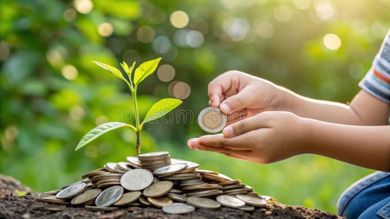 Hand Coin Tree the Tree Grows on the Pile.Ideas and Business Growth ...