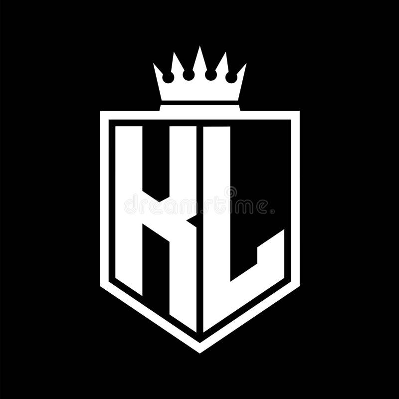 KL Logo Monogram Bold Shield Geometric Shape with Crown Outline Black ...
