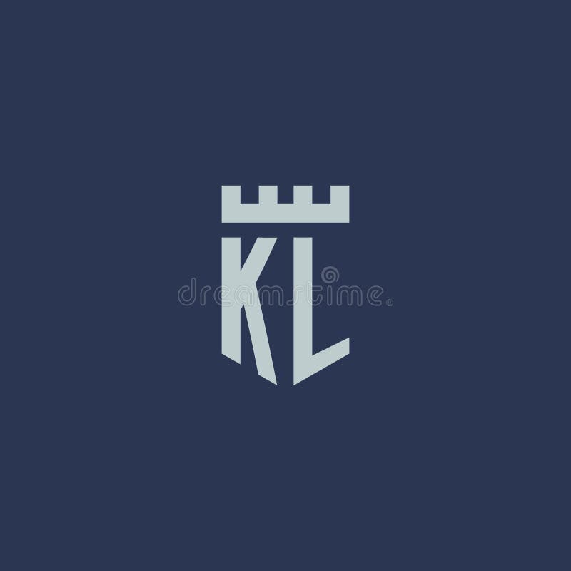 KL Logo Monogram with Fortress Castle and Shield Style Design Stock ...