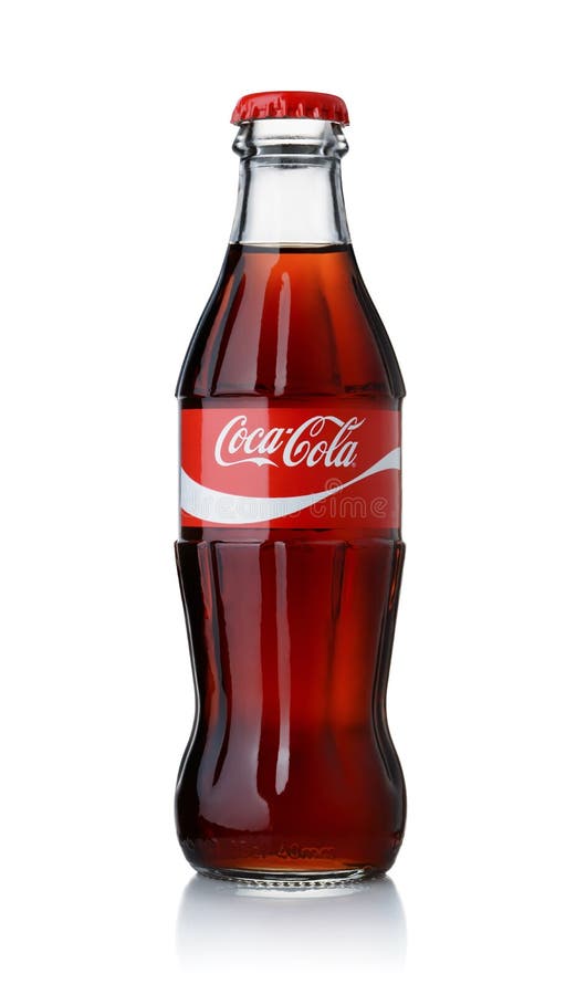 Klassieke Fles Van Coca-Cola Met Glas En Ijsblokjes Op Witte Bedelaars ...