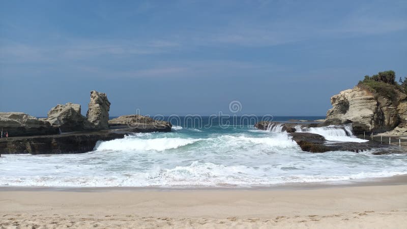 Klayar beach Pacitan stock image. Image of shore, tower - 261676059