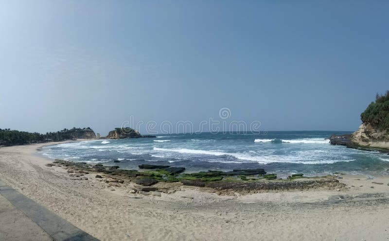 Klayar beach white sand stock image. Image of beach - 250298151
