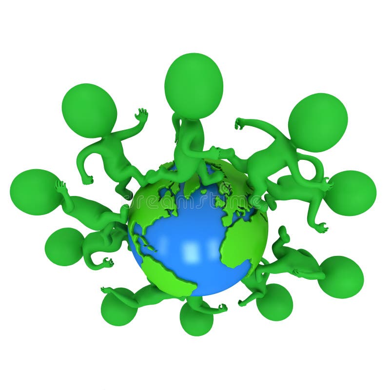 Kleine Groene Ecomensen Die Rond De Wereld Lopen Stock Illustratie ...