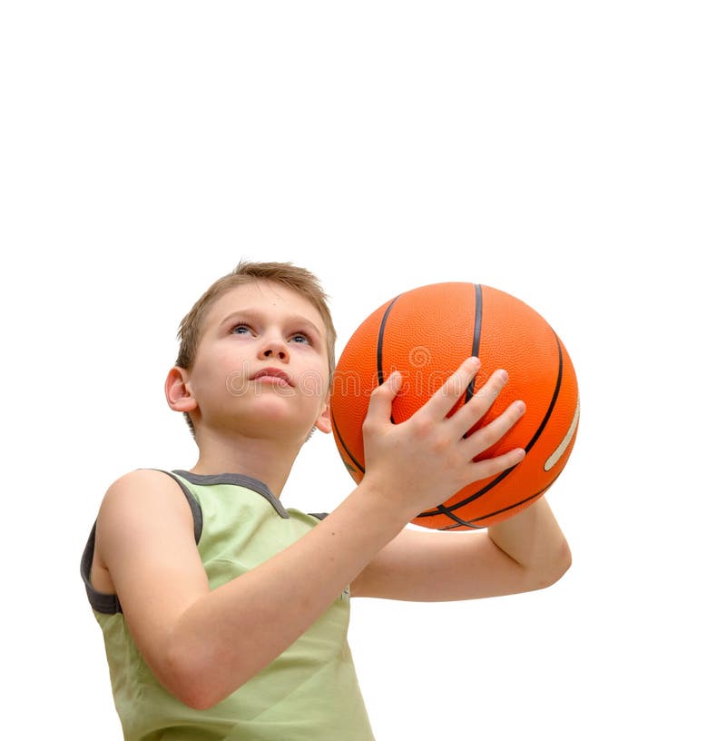 Kleiner Junge Mit Basketball Lokalisiert Stockbild - Bild von ausdruck ...