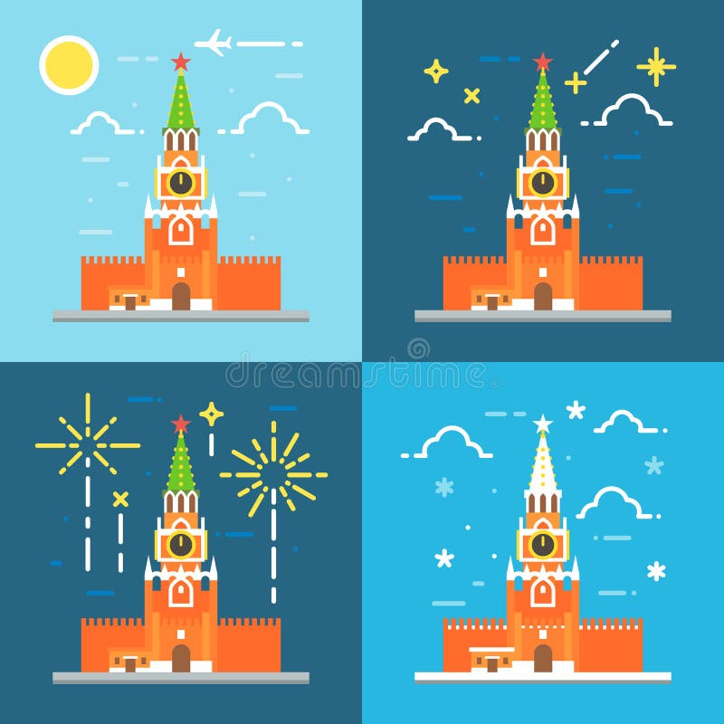 Klemlin Clock Tower Flat Design Stock Vector - Illustration of ...