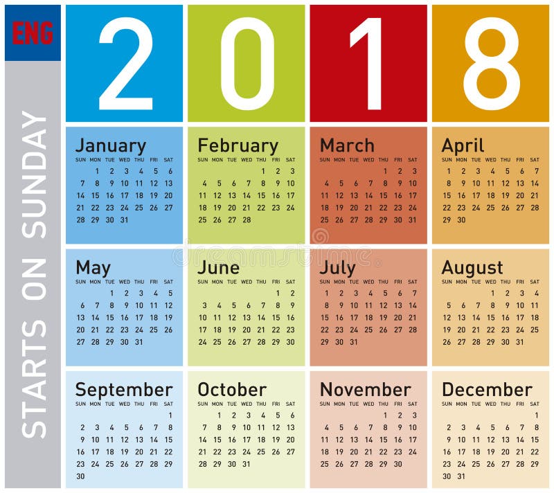 2018 Engelse kalender vector illustratie. Illustration of vrijdag ...