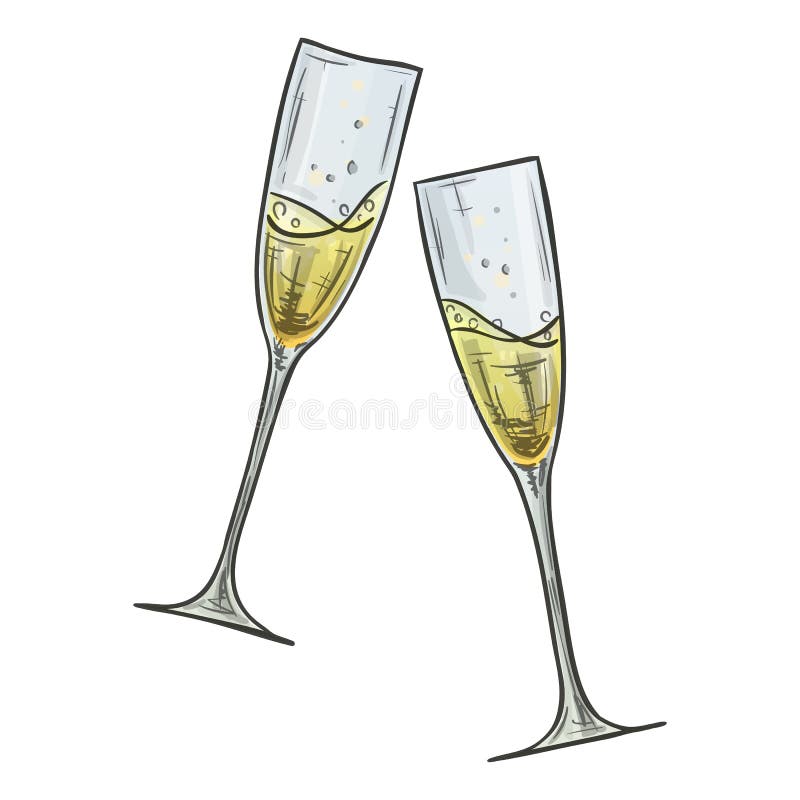 Kleurrijke Schets Van Twee Glazen Champagne Vector Illustratie ...