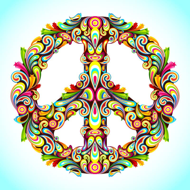 Het Symbool Van De Vredeshippie Over Decoratieve Overladen Achtergrond ...