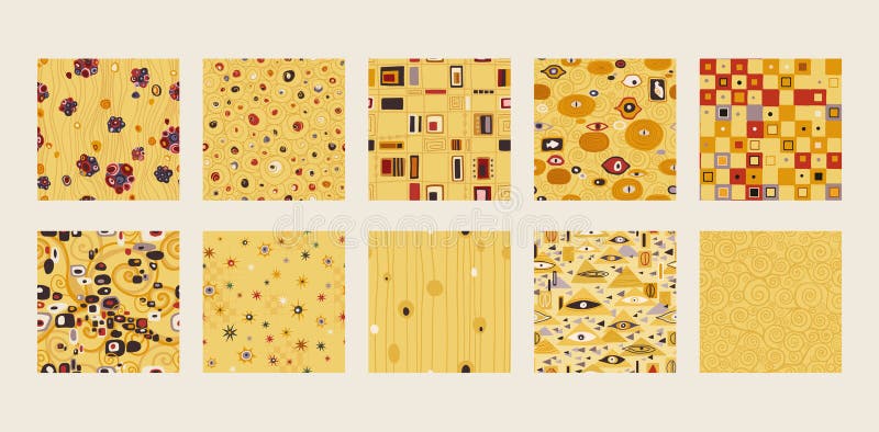 Klimt Style Inspired Abstract Seamless Pattern Pack, Modern Art Nouveau ...