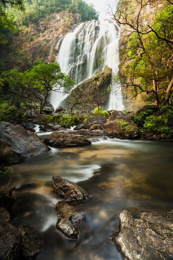 Klong Lan Waterfall, Evergreen Forest Stock Image - Image of flowing ...