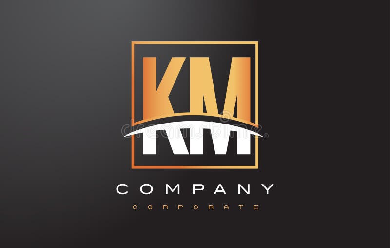 KM K M Golden Letter Logo Design with Gold Square and Swoosh. Stock ...