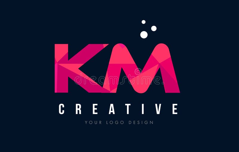 KM K M Letter Logo with Purple Low Poly Pink Triangles Concept Stock ...
