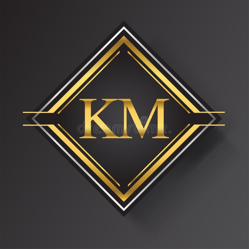 KM Letter Logo in a Square Shape Gold and Silver Colored Geometric ...