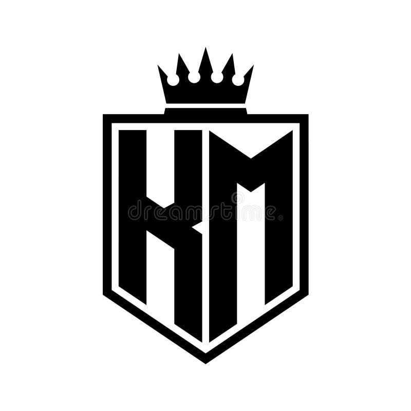 KM Logo Monogram Bold Shield Geometric Shape with Crown Outline Black ...