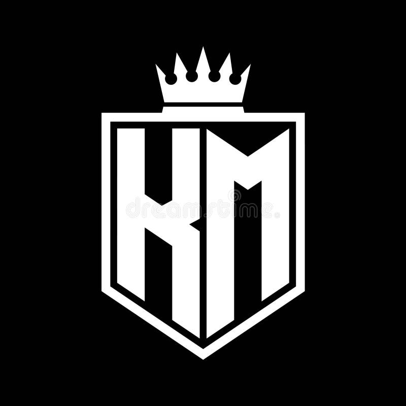KM Logo Monogram Bold Shield Geometric Shape with Crown Outline Black ...