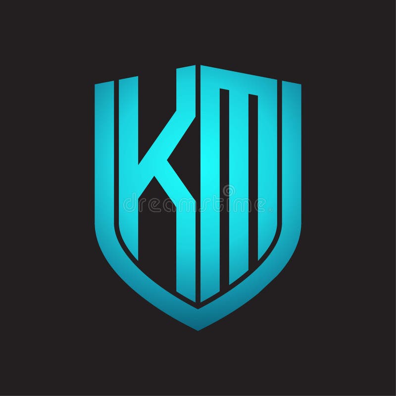 KM Logo Monogram with Emblem Shield Design Isolated with Blue Colors on ...