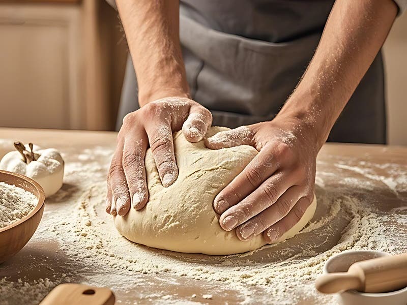 Kneading Dough on a Flour-covered Surface Stock Illustration ...