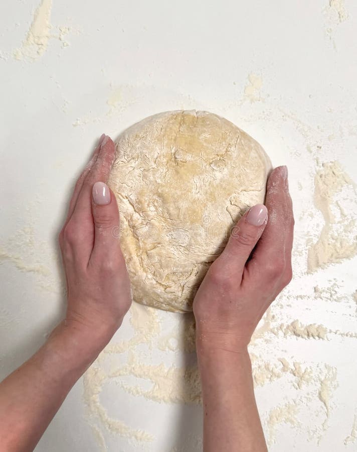 Kneading Dough with Hands for Baking Fresh Bread in a Cozy Kitchen ...
