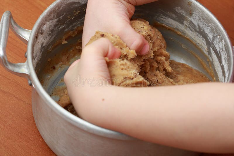 Kneading the Dough in the Pot Stock Photo - Image of homemade ...