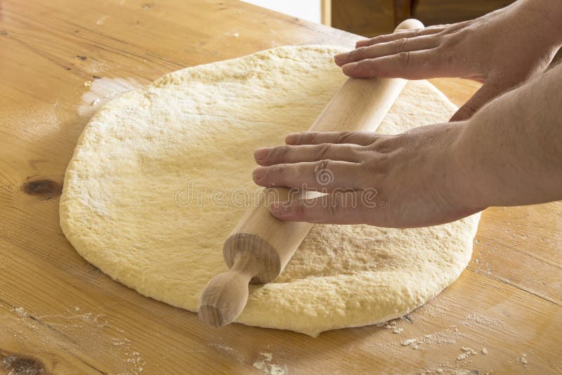 Kneading Dough with Rolling Pin Stock Image - Image of household, wood ...