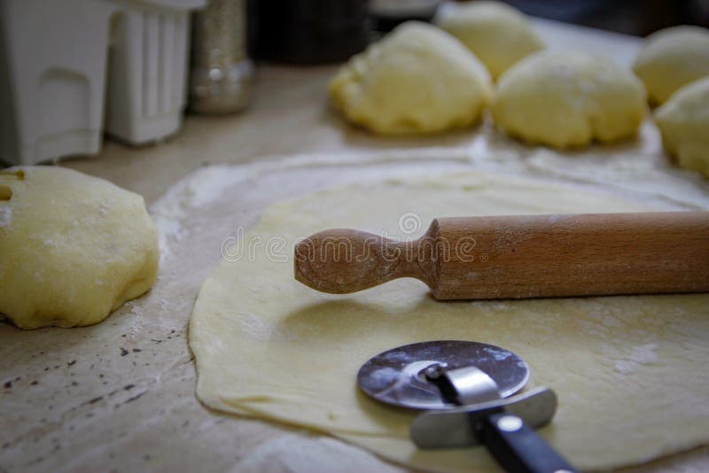 Rolling Pin and Dough on Kitchen Table Stock Photo - Image of food ... Rolling Pin and Dough on Kitchen Table Stock Photo - Image of food ...