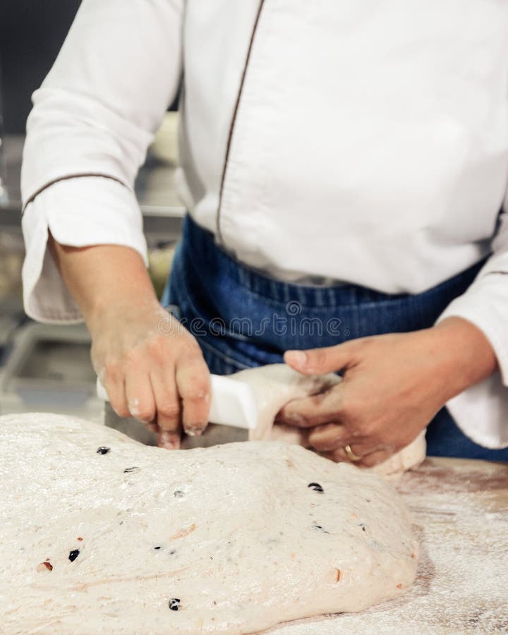 Kneading and Preparation of Sourdough-based Bread. on a Wooden Table ...
