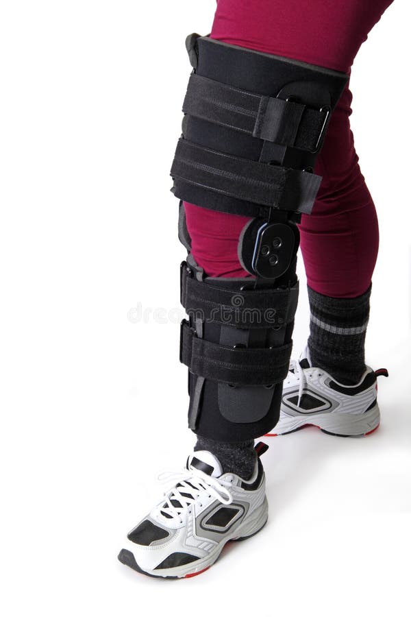 Knee Brace with Cane stock photo. Image of girl, injury - 18765316
