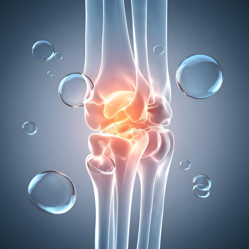 Knee Joint with Floating Bubbles Against Blue Backdrop Emphasizes ...