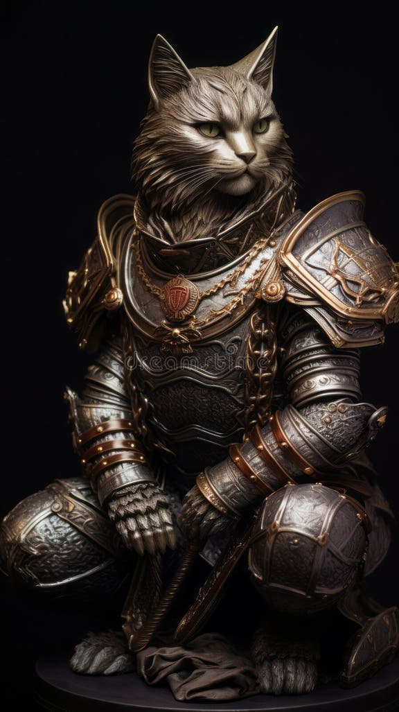 Kneeling Cat Knight Wearing Armor Stock de ilustración - Ilustración de ...