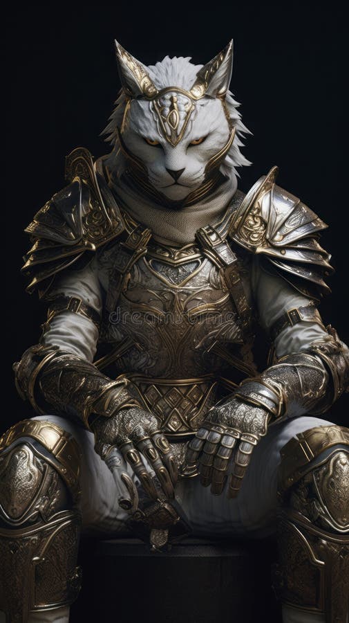 Kneeling Cat Knight Wearing Armor Stock de ilustración - Ilustración de ...