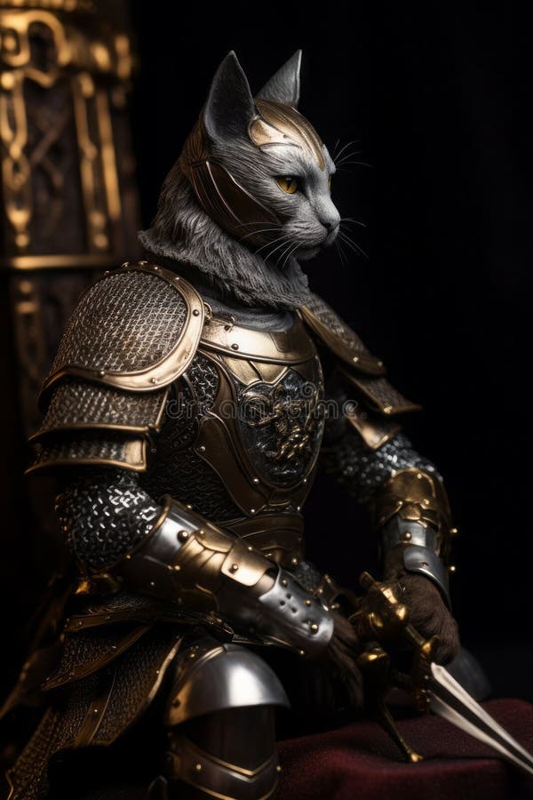 Kneeling Cat Knight Wearing Armor Иллюстрация штока - иллюстрации ...