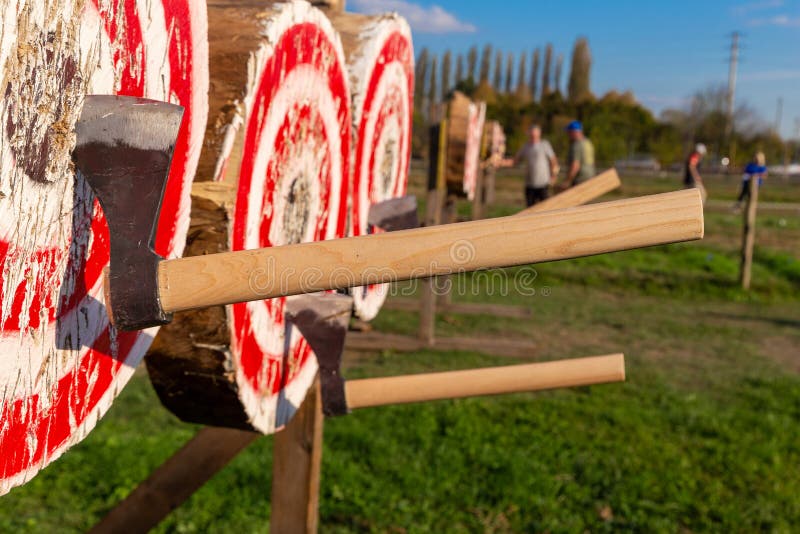Knife and Ax Throwing Contest Italy Stock Image - Image of circle ...