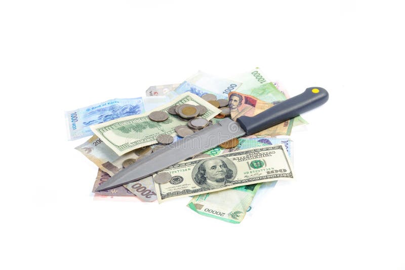 Knife and Bank Note Isolate on White Stock Image - Image of white, cash ...