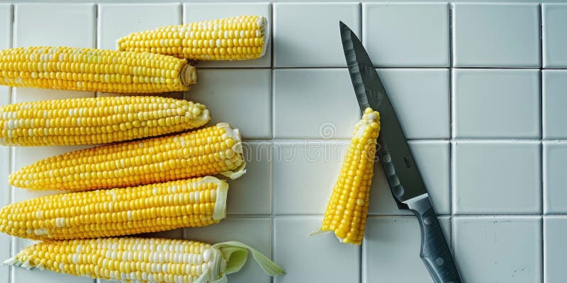 A Knife and Corn Placed on a Table. Suitable for Food and Cooking ...