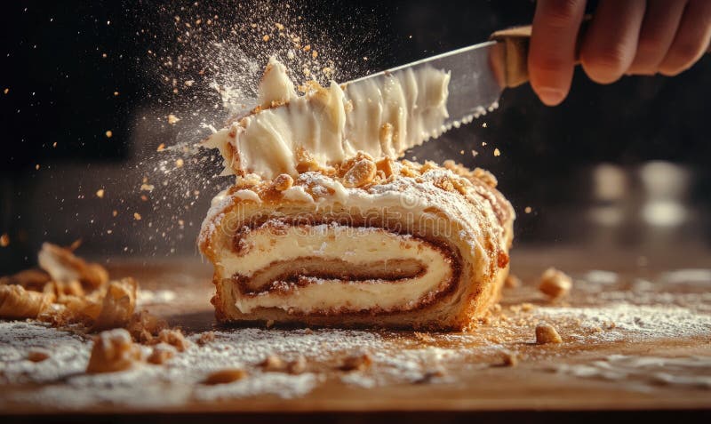 A Knife is Cutting into a Cake Stock Image - Image of cream, plate ...