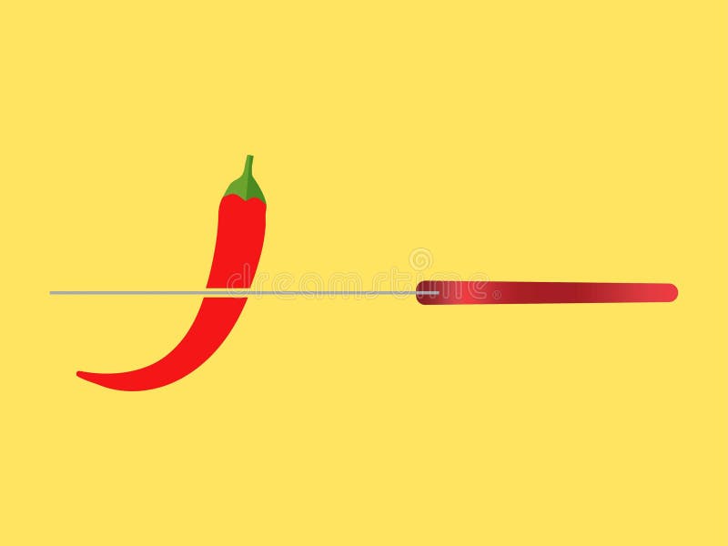 Knife Cutting a Chilli Pepper in Half Stock Illustration - Illustration ...