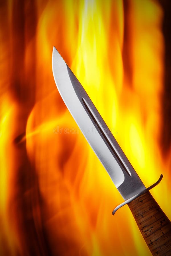 Knife on the Fire Background. Stock Photo - Image of leather, steel ...