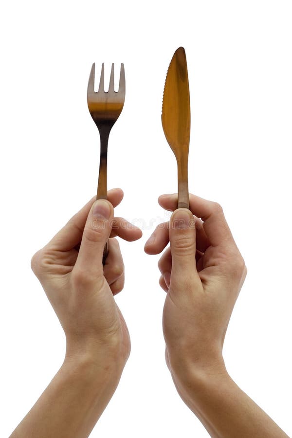 Knife and fork in hands stock image. Image of animal - 37669347