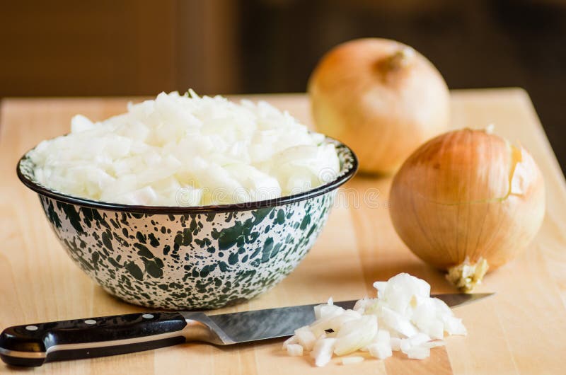 Knife and Freshly Chopped Onions Stock Photo - Image of vegetable ...
