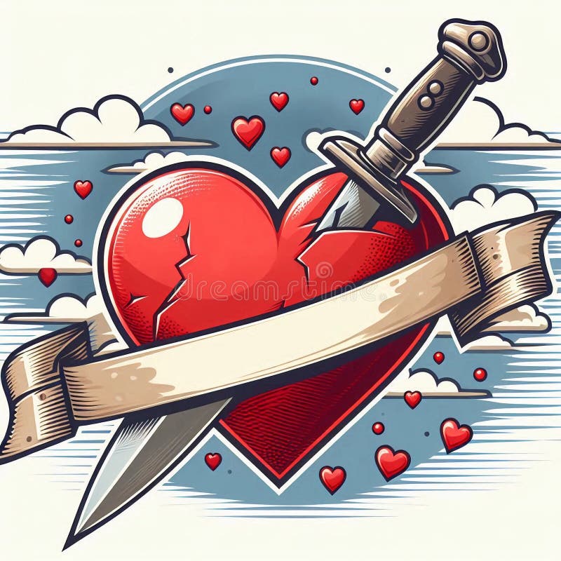 Knife in a heart stock illustration. Illustration of sketch - 347029042